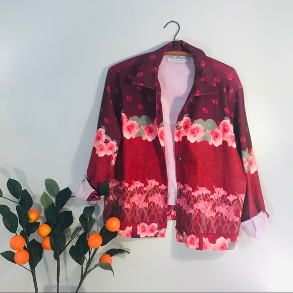 Vintage | Jackets & Coats | Vintage Retro 9s Rose Floral Denim Jacket ...
